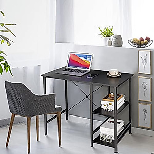 ZENY Small Computer Desk with Storage Shelves, 36” Sturdy Home Office Writing Desk/Laptop PC Workstation Desk, Metal Frame Computer Table, Black