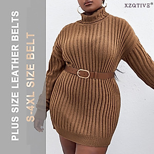 XZQTIVE 3 Pack Plus Size Women's Leather Belts for Jeans Pants Dress Fashion Gold Buckle Ladies Waist Belt,Black Beige Coffee