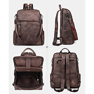 FADEON Laptop Backpack Purse for Women Large Designer PU Leather Laptop Bag, Ladies College Book Bag Shoulder Bags