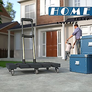 Antetek Folding Hand Truck, 500 lbs Capacity Heavy Duty Luggage Cart, Foldable Hand Cart with 6 Wheels & 2 Ropes, Compact Utility Dolly Platform Cart for Luggage, Personal, Travel, Moving, Office