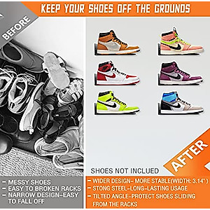 Floating Shoe Display Shelf 6 Packs Shoe Sneaker Display Shelf Wall Mounted Metal Round Edge Sneaker Rack Organizer Holder Sneaker Wall Hanger Sneaker Shelves Wall Mounted to Display Collectible Shoe