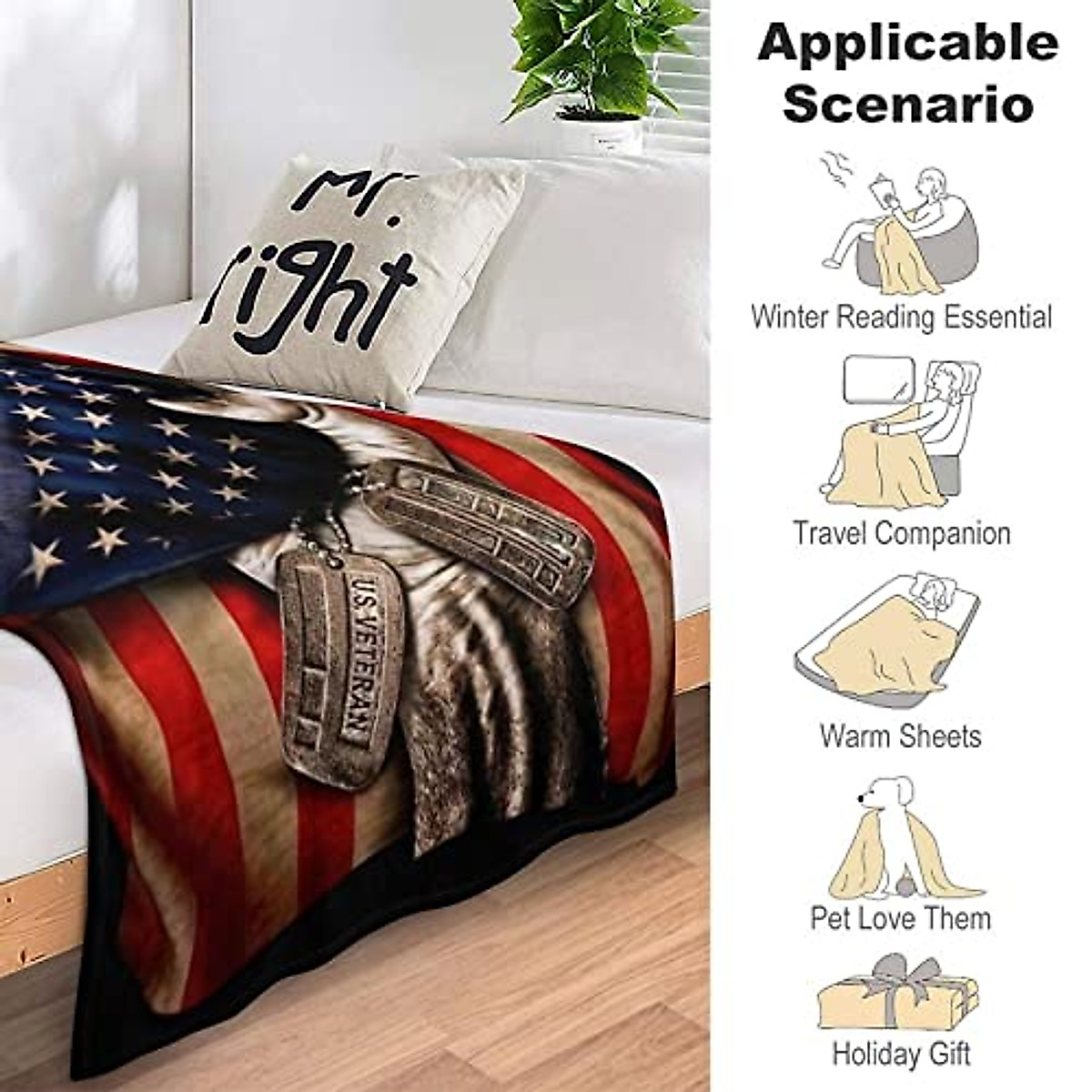 YOETTE 4th of July Throw Blanket Flannel American Flag Gifts for Women Men Gnome Patriotic Army 50"X60" Patriotic Party Theme Blankets Couch Sofa Bed Decor