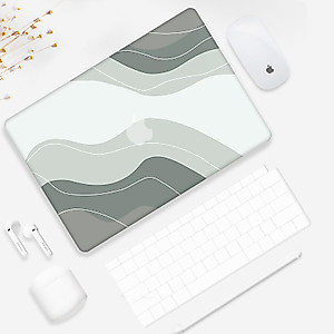 Seorsok Compatible with MacBook Air 13 Inch Case2022 2021 2020 2019 2018 Release A1932 A2179 M1 A2337 Touch ID,Plastic Hard Shell Case with Keyboard Cover,Art Line-Grey and Green