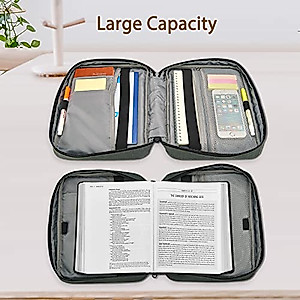 Bible Covers for Men & Women, Bible Case Carrying Church Bag with Book Stand, Bible Bag with Handle, Zipper and Multi-Pockets for Scripture Study Bible Protector, Deep Gray (Patent Pending)