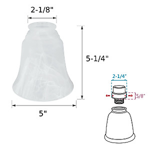 Aspen Creative Alabaster 23105-4 Transitional Style Replacement Bell Shaped Glass Shade, 2 1/8" Fitter Size, 5 1/2" high x 5" Diameter, 4 Pack