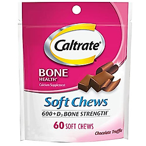 Caltrate Soft Chews 600 Plus D3 Calcium Vitamin D Supplement, Chocolate Truffle - 60 Count