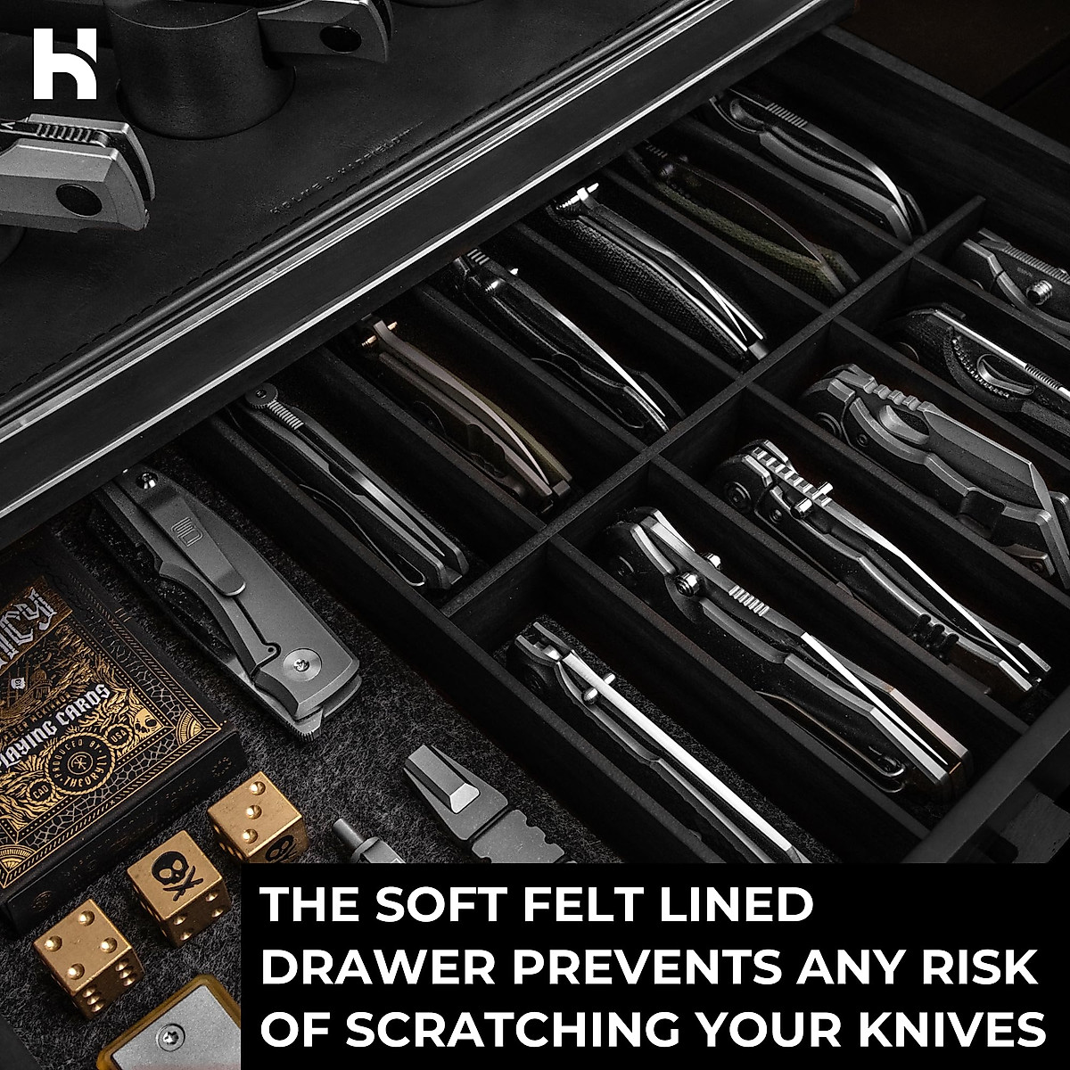 Pocket Knife Display Case – Pocket Knife Case | Knife Cases For Collections – Two-Tier Knife Holder And Knife Display Stand – Pocket Knife Storage Knife Collection Storage Box – The Armory – Black