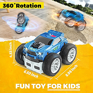 BEZGAR TD201 Remote Control Car-Police&Ambulance Car 2 in 1 Double Sided RC Stunt Car with 360 Flip Spinning Toy Car Vehicle Gifts for Boys Kids