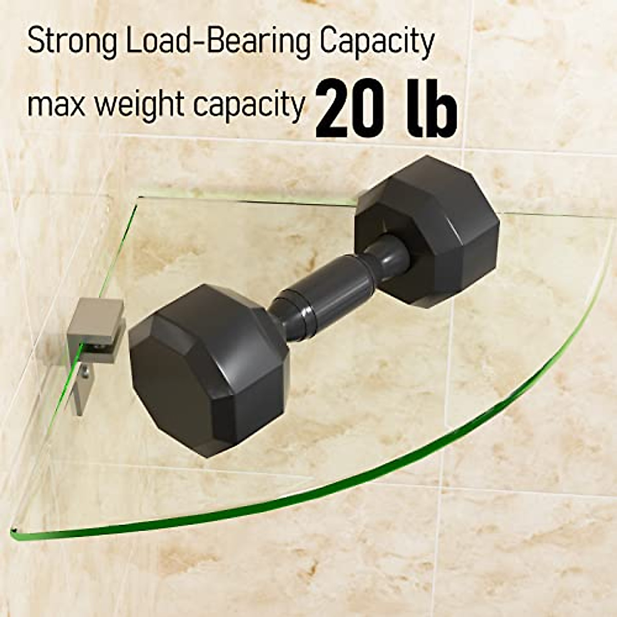 Bakzon 2-Pack Glass Corner Shower Shelves, Shower Wall Shelves for Inside Shower, Drill Free Shower Caddy Organizer with Aluminum Brackets for Bathroom