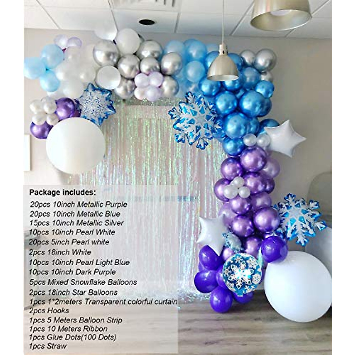 Frozen Balloon Garland Arch Kit - Snowflake balloons for Princess Girl Elsa Baby Shower Frozen Birthday Party Decorations Supplies