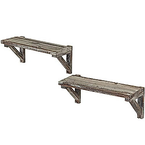 MyGift Wall Mounted Floating Shelves - 16.5 InchTorched Wood Decorative Shelf with Wooden Brackets, Set of 2