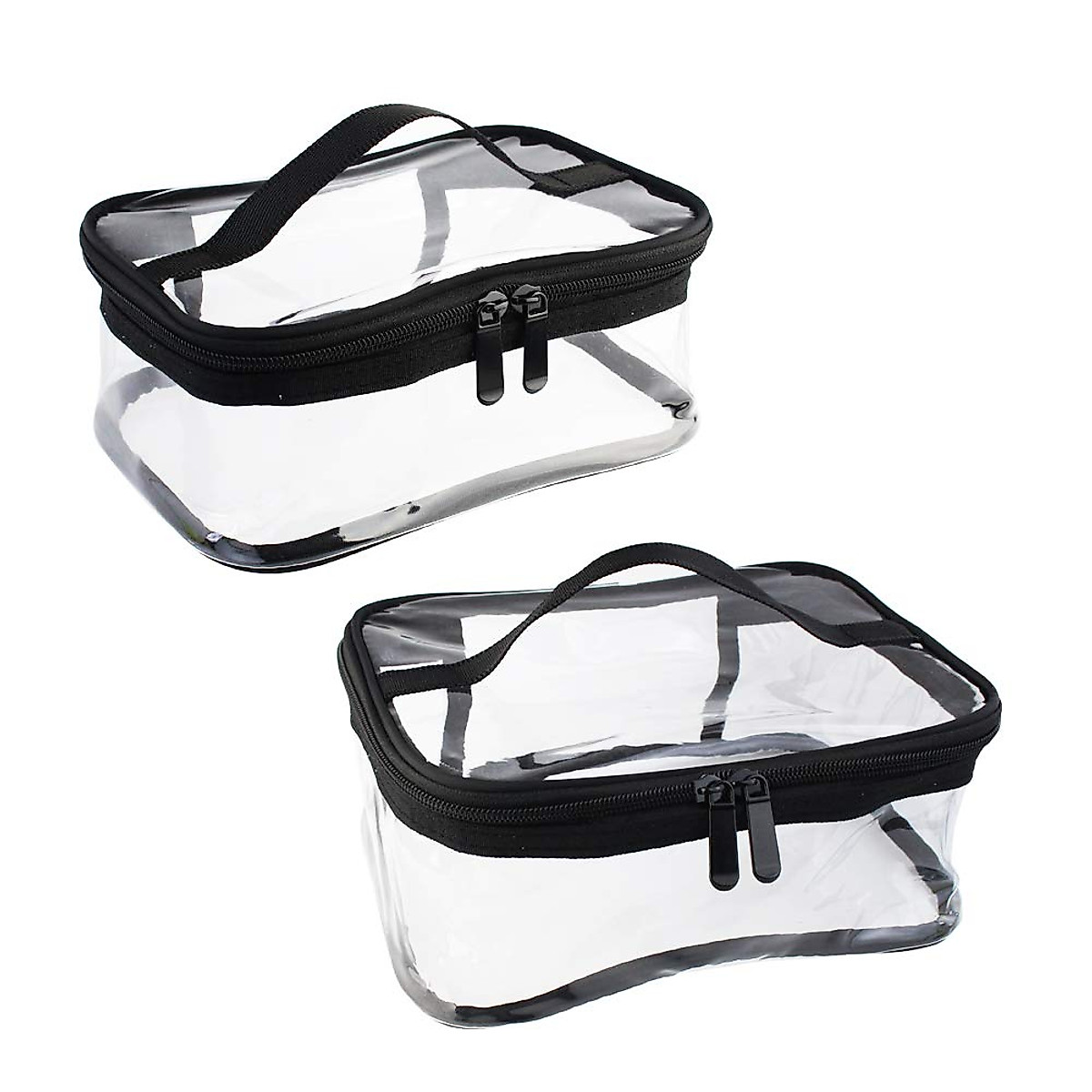 Wobe 2 Pack Portable Clear Makeup Bag Zipper Waterproof Cosmetics Bag Transparent Travel Storage Carry Pouch PVC Zippered Toiletry Bag Organizers With Handle for Vacation Travel, Bathroom