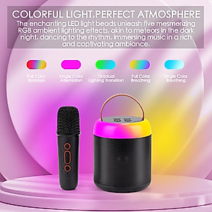 Mini Karaoke Machine for Kids,Portable Bluetooth Speaker with Wireless Microphone,Christmas and Birthday Gifts for Kids,Toys Gifts for Aged 3 4 5 6 7 8 9 10 11 12+ Years Teens Girl Boys Black