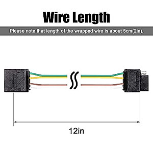 AUTOMAJOR 4 Pin Trailer Light Wire Harness Extension 1ft - 18AWG Cooper Core Wire with Male and Female PVC Plug - Replacement for All Types Trailer Boat RV Track Snowmobile Watercraft