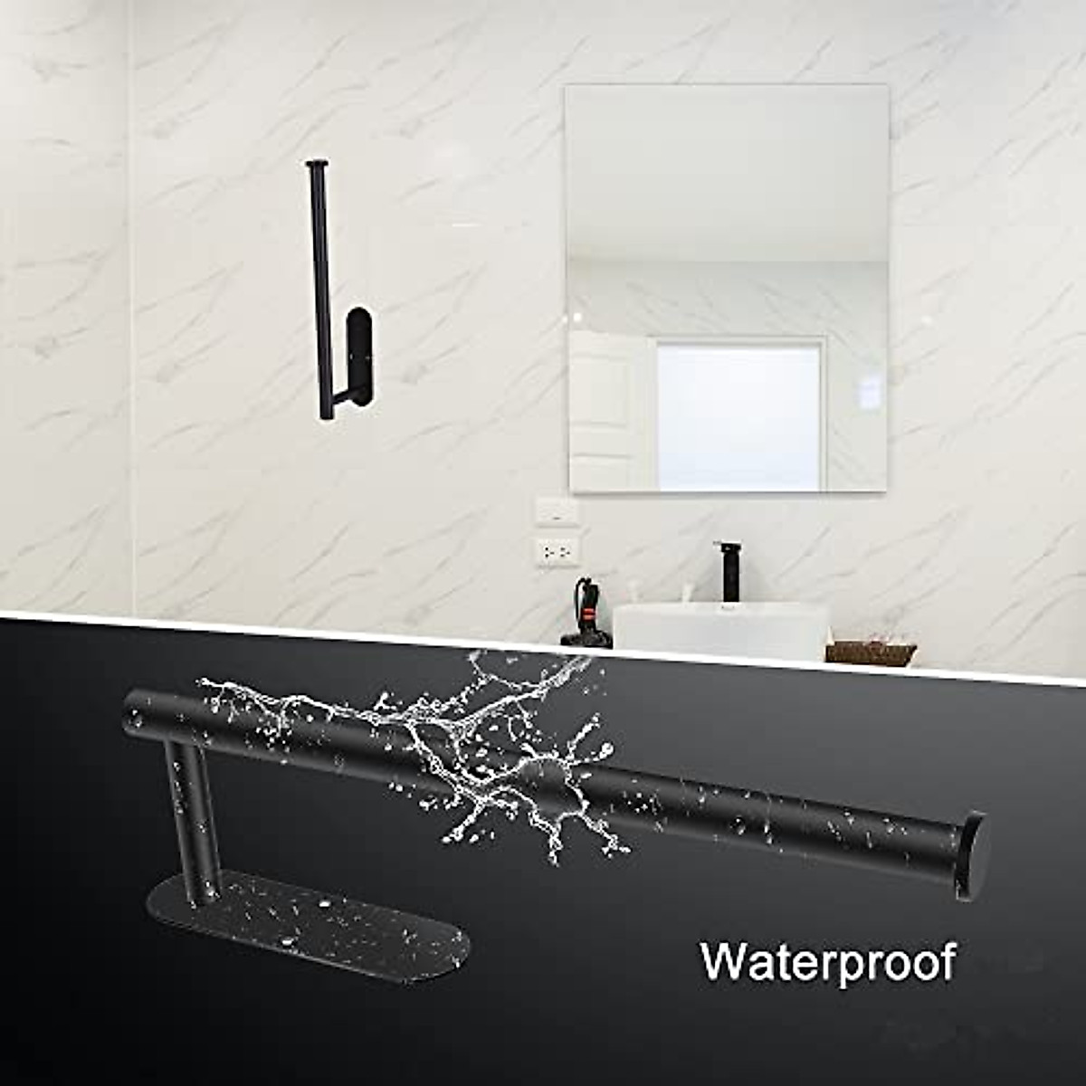 Aussido Paper Towel Holder Under Cabinet 13.2 inch Adhesive and Wall Mount Stainless Steel Paper Towel Holder Under Counter for Kitchen (Black)