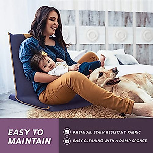 bonVIVO III Floor Chair with Back Support - Floor Gaming Chair, Padded Folding Sofa Chair, Folds Half, Adjustable Meditation Chair, Portable Floor Seat for Adults and Kids, Folds Half - Blue & Beige