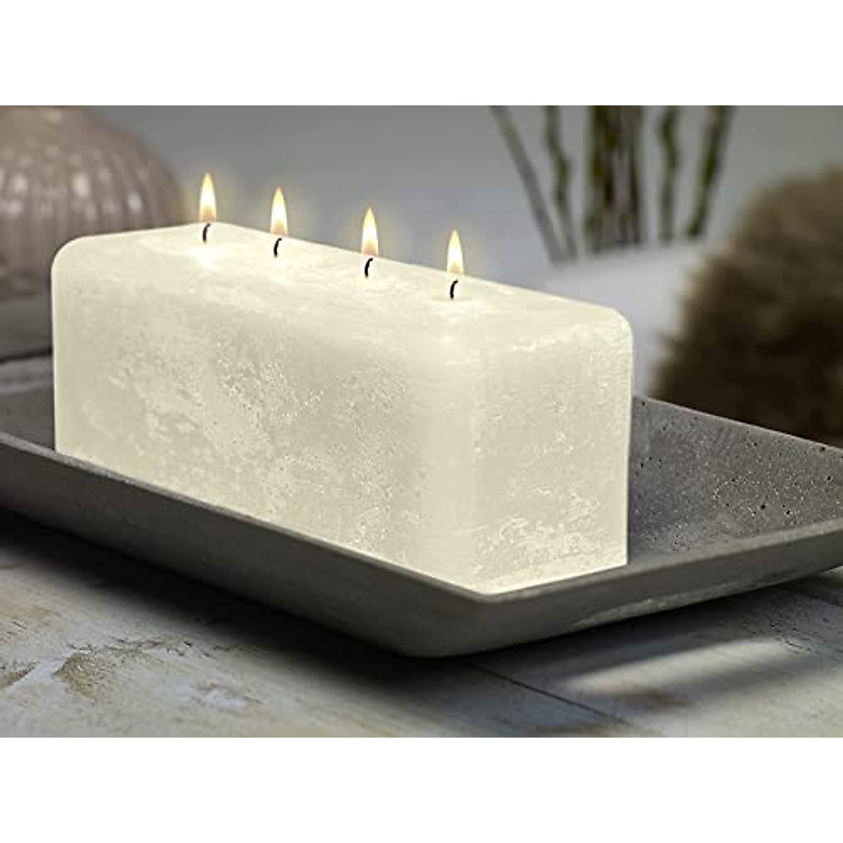 BOLSIUS Ivory Four Wick Pillar Candle Rustic - 2 Pack Big Rectangle 4 Wick Candle Set - 10 x 3.5 x 3.5 Inches - Premium European Quality - 50 Hours Burn Time - Unscented Smokeless & Relightable Flame