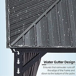 PURPLE LEAF 10' X 14' Permanent Hardtop Gazebo Aluminum Gazebo with Galvanized Steel Double Roof for Patio Lawn and Garden, Curtains and Netting Included, Grey