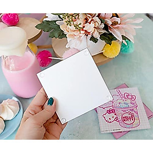 Sanrio Hello Kitty Strawberry Milk Glass Coasters for Drinks, Set of 4 | Tabletop Protection For Home Kitchen, Dining Room Table