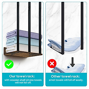 WeGXY Towel Racks for Bathroom Wall Mounted with Wooden Storage Shelf, 2024 Updated 3 Bar Metal Towel Holder for Rolled Towels, Sturdy and Large Capacity, Towel Storage Organizer