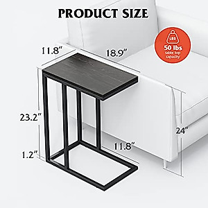 WLIVE Side Table Set of 2, C Shaped End Table for Couch, Sofa and Bed, Large Desktop C Table for Living Room, Bedroom, Gray and Black