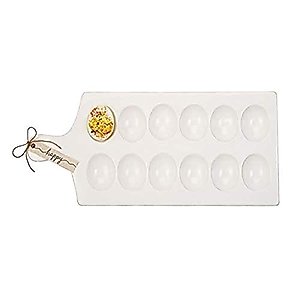 Mud Pie - 40700083 Mud Pie Deviled Egg Tray, 15.25" x 7", White, Brown, Black