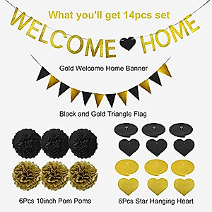 Lnlofen Welcome Home Banner Sign Decoration Kit, 14pcs Welcome Back Family Party Decorations Supplies - Including Welcome Home Banner, Triangle Flag, 6pcs Hanging Swirls, 6pcs Poms
