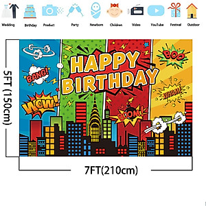 7x5ft Superhero Theme Backdrop for Children Boys Super Heros Comic Skyline Happy Birthday Party Supplies Decoration Baby Shower Backdrop Hero City Banner Decor Photography Backdrop