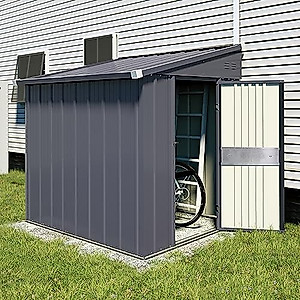 MUPATER Outdoor Storage Shed 4x8 FT, Garden Tool Storage Shed House, Metal Shed Kit for Backyard Lawn with Door and Lock, Grey