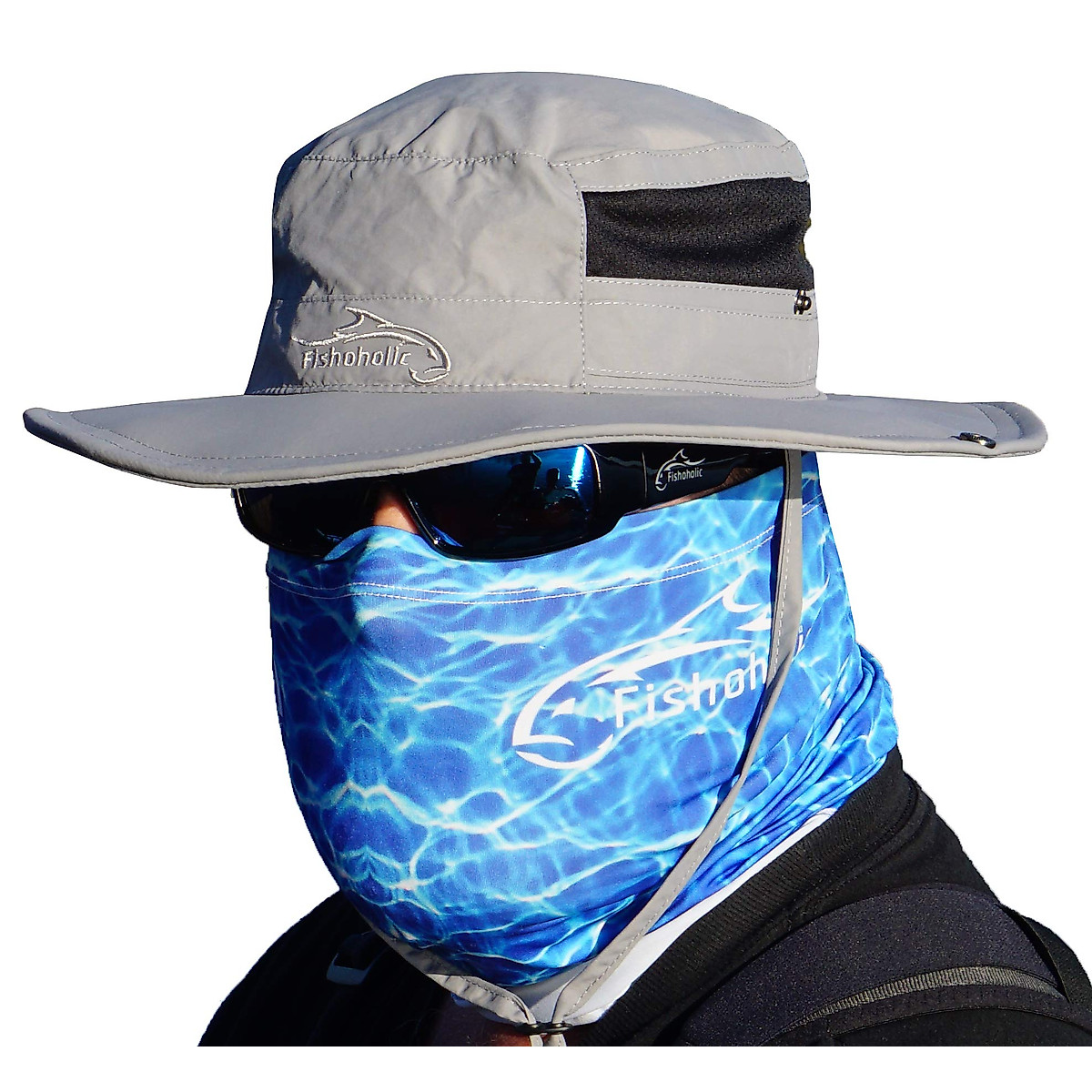 Fishoholic Fishing Face Mask Buff -3 Colors- UPF50+ Fishing Neck Gaiter Wind Dust Sun Protection Hunting Bandana (BlueH2OCamo)