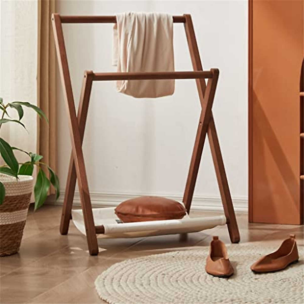 UXZDX Solid Wood Floor Clothes Rack Storage Rack Japanese-Style Multifunctional Household Indoor Bedside Folding Clothes Hanger