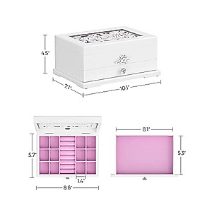 SONGMICS Jewelry Box, 2-Tier Jewelry Organizer with Flower Carvings, Drawer, Gift for Loved Ones, Kids, Jewelry Storage Case for Rings, Earrings, Necklaces, Bracelets, White UJOW201
