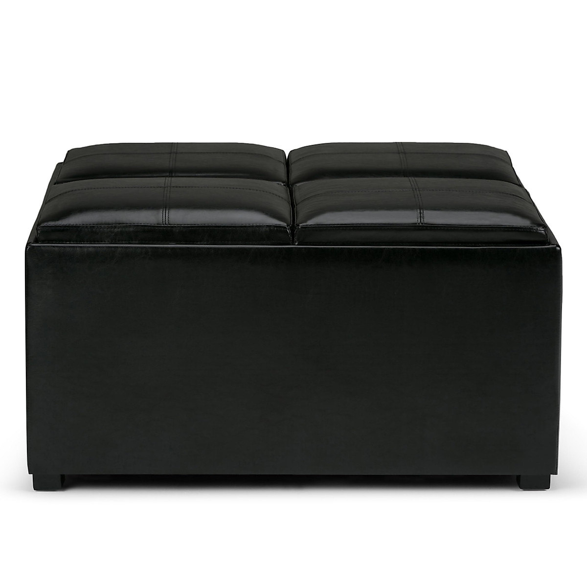 SIMPLIHOME Avalon Wide Contemporary Square Coffee Table Storage Ottoman Vegan Faux Leather, Assembled, for The Living Room and Bedroom, 35 inch, Midnight Black