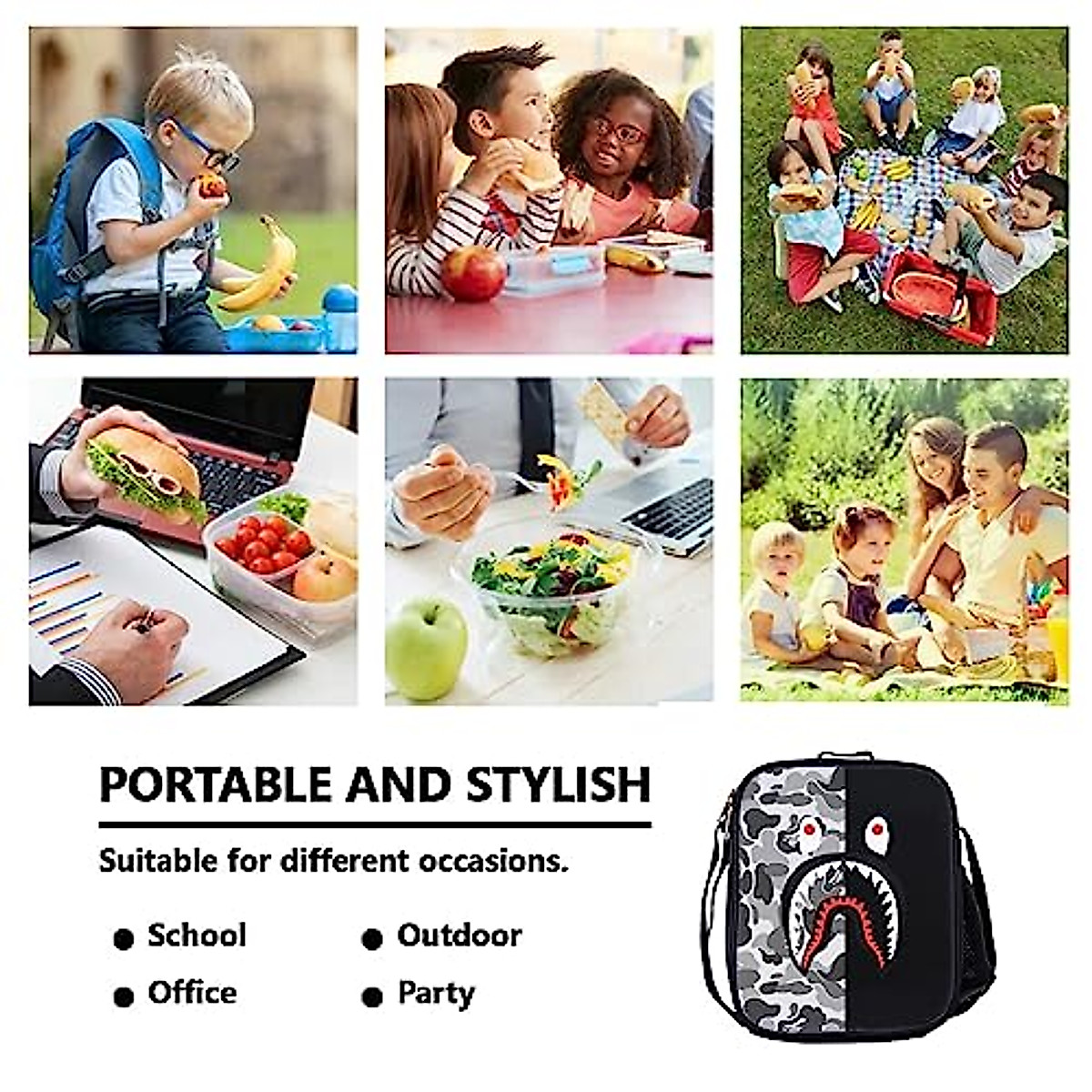 Ceosmch 3PCS Shark Kids Adjustable Shoulder Straps Backpack,Large Capacity School Bag,Camo Travel laptop Backpack,Durable Lunch Box,Ideal for Fans Gifts Style1