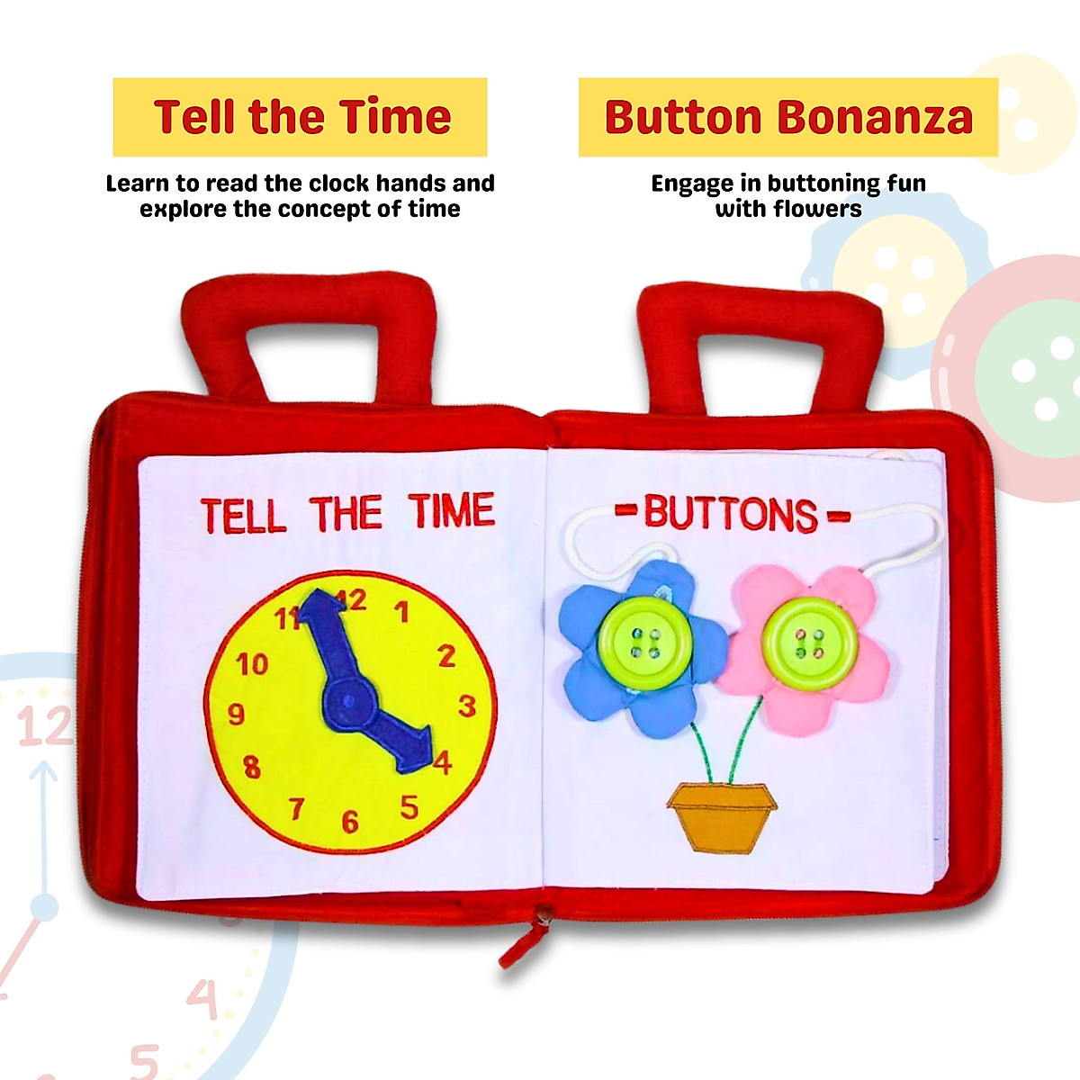 Personalized My Quiet Book by Pockets of Learning | Montessori Basic Life Skills Activity Toy | Interactive Preschool Activity Busy Book for Toddlers & Children, Soft Fabric Original Quiet Travel Book