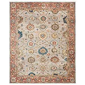 SAFAVIEH Samarkand Collection Area Rug - 10' x 14', Grey & Red, Hand-Knotted Wool, Ideal for High Traffic Areas in Living Room, Bedroom (SRK111F)