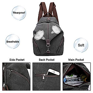 JOSEKO School Backpack Women, Casual Vintage Canvas Women Backpack Purse Ladies Large Capacity Travel Bag Black 10.63'' x15.35''x6.29''