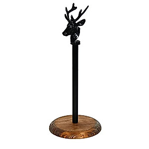 OwlGift Deer Paper Towel Holder Stand, Elk Freestanding Paper Towel Roll Dispenser for Kitchen Countertop Fits Standard and Jumbo Size Paper Towels w/ Top Cast Iron Reindeer Farmhouse Design