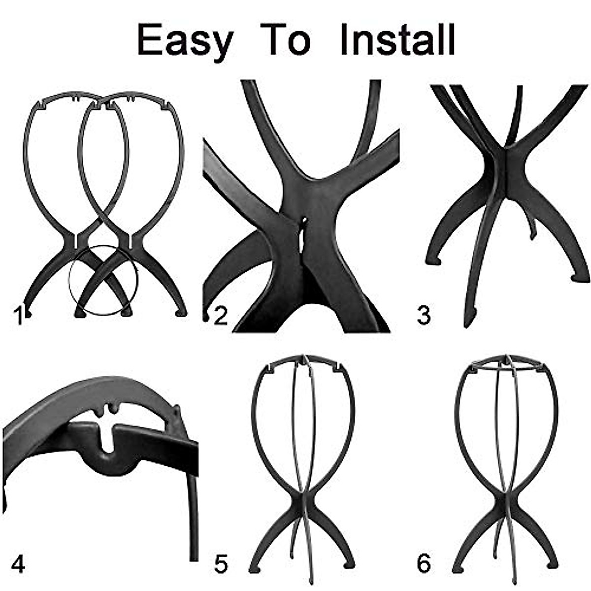 Ruiwen hair 6PCS Wig Stand Portable Wig Stand Collapsible Wig Holder Durable Wig Display 13.8 Inch Tool Travel Wig Stand for All Wigs