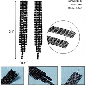 Mlouye Dangle Earrings for Women, Rhinestone Earring Dangling Long Tassel Crystal Chandelier Drop Earrings for Prom Party Black Tone