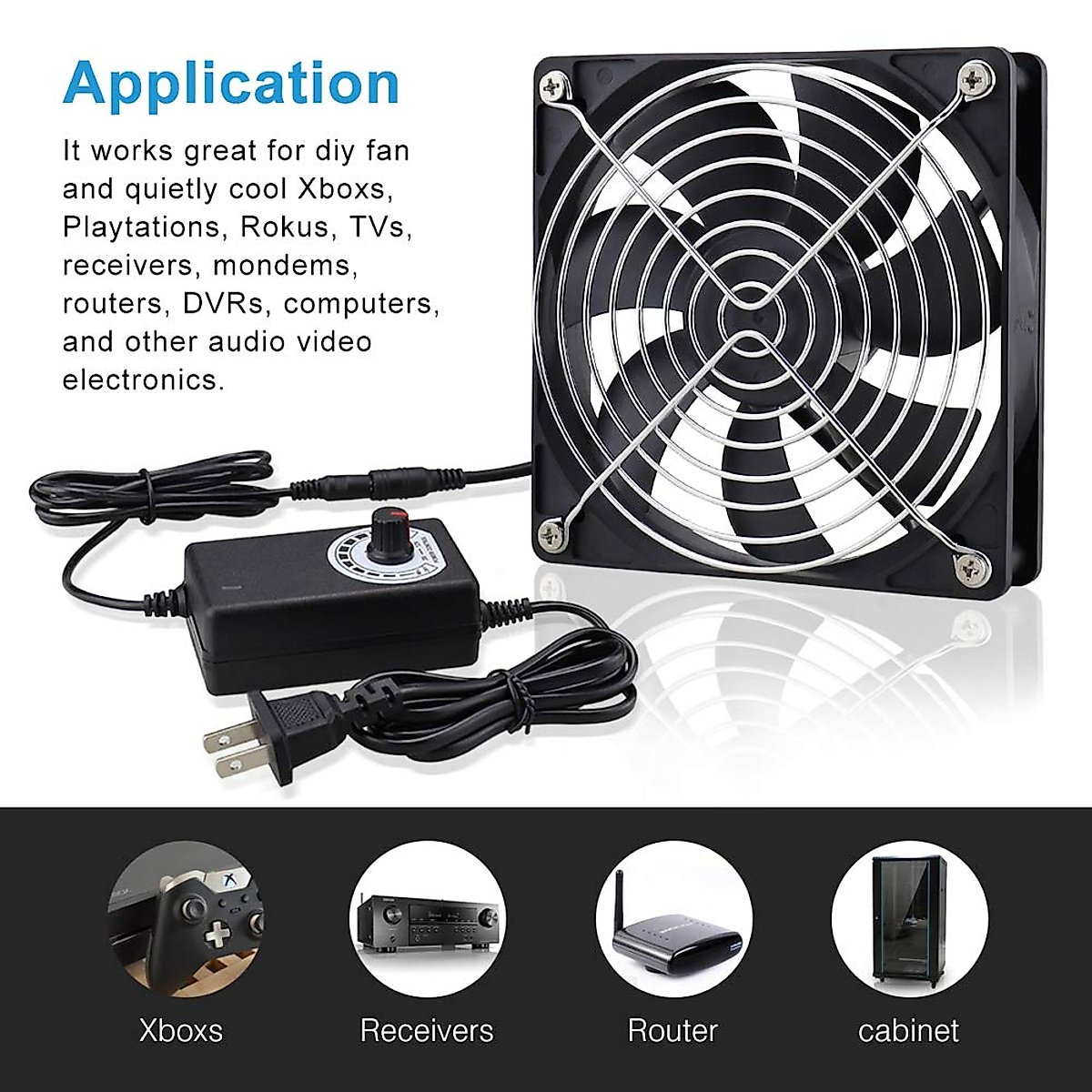Wathai 120mm 140mm 5 inch AC Powered Fan 12V with 110V - 240V Variable Speed Controller AC Plug for DIY Biltong Box Reptile Aquarium Receiver DVR Playstation Xbox Computer Cabinet Cooling 2 Pack