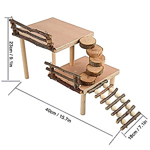 HEEPDD Wooden Hamster Platform, 2 Tier Small Pets Climbing Platform with Fence Ladder for Hamster Gerbil Mice Bird Guinea Pig