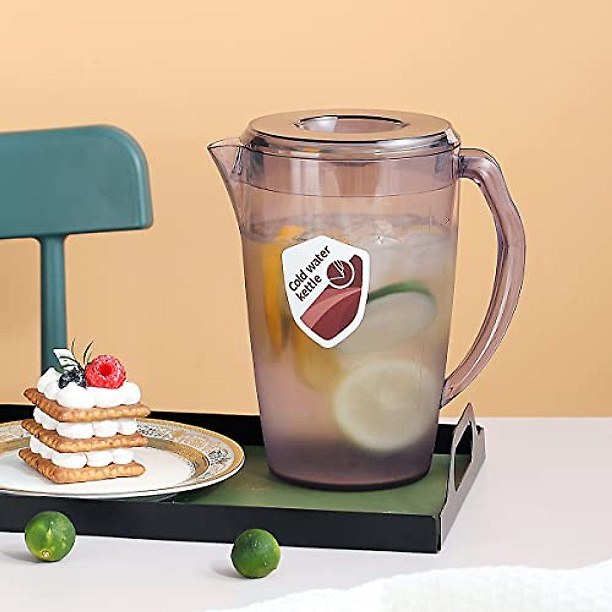 HOMQUEN Plastic Pitcher, 60 Oz/1.8L Water Pitcher with Lid, Iced Tea Pitcher, Water Carafe, Jar Pitcher, Water Jug with Handle for Tea, Juices, Milk, Cold or Hot Beverages (1 Pack/Gray)