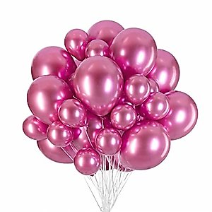Pink Metallic Balloons 12in Latex Chrome Bolloons 40Pc and 5in Small Mini Helium Balloons 40Pc for Party Decaration