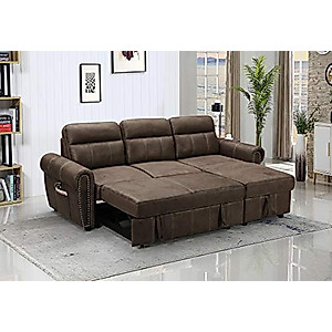 ERYE L-Shaped Oversized Reversible Convertible Tufted Sleeper Sectional Sofa with Pull Out Sleeper Couch Bed,USB Ports, Nailhead Decor Armrests and Storage Chaise for Living Room