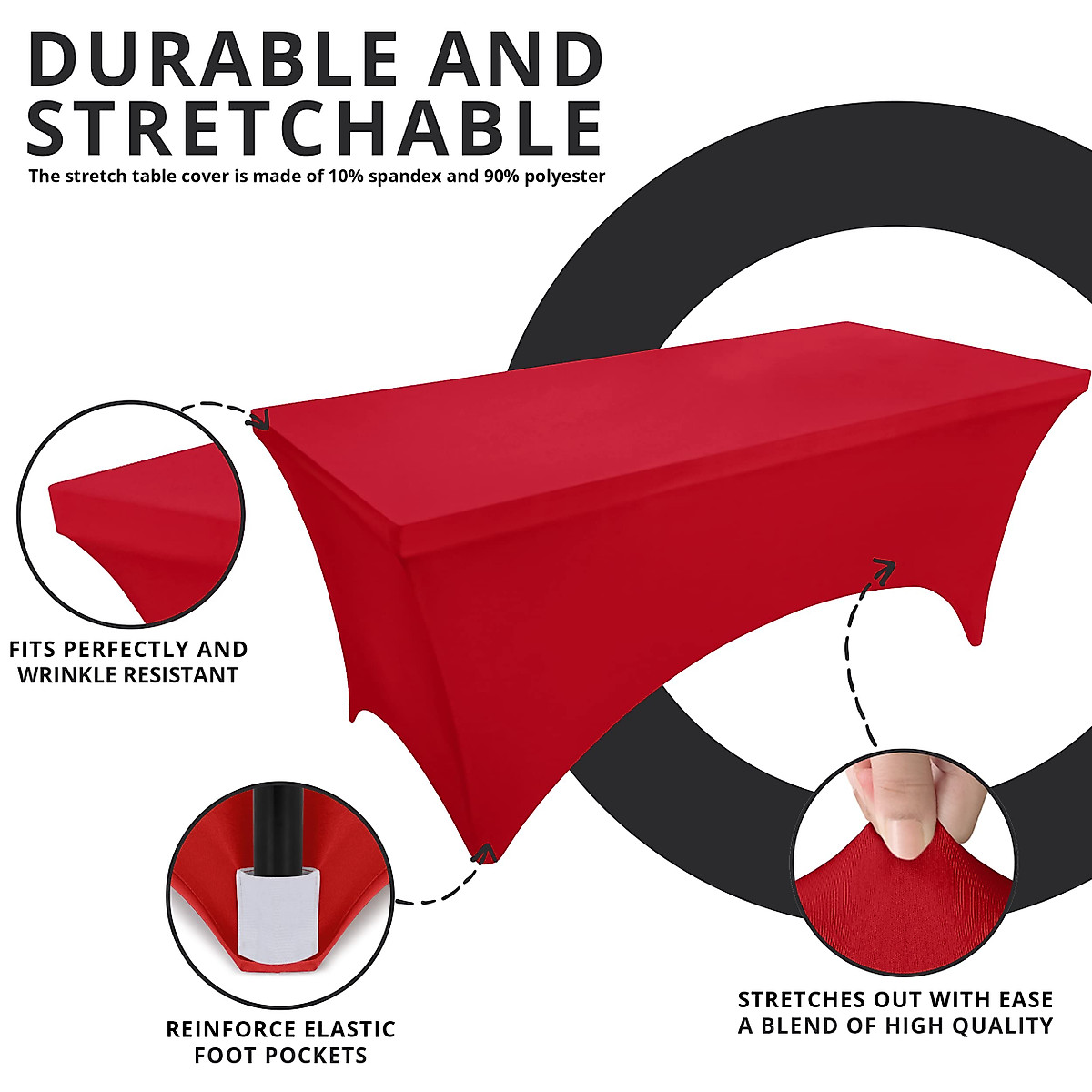 Utopia Kitchen Spandex Tablecloth 1 Pack [6FT, Red] Tight, Fitted, Washable and Wrinkle Resistant Stretch Rectangular Patio Table Cover for Event, Wedding, Banquet & Parties [72Lx30Wx30H Inch]
