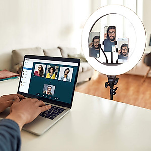 Aduro U-Stream 18" Inch Ring Light Tripod Stand Tall Ringlight with 3 Phone Holders for Vlog Live Stream Videos Makeup YouTube Video Beauty Ring Light Pro with Stand Extendable Phone Tripod