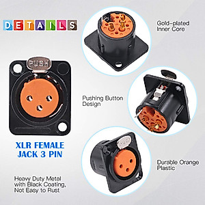 Glarks 8Pcs 3 Pin XLR Male Female Jack with Gold Plated Pin, Chassis Panel Mount Jacks D Series Size, Compatible with Series D Pattern Holes Audio Studio Connector