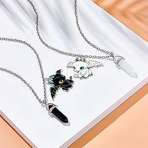 MIFYNN 2pcs Best Friends Crystal Necklace, Bullet Shape Gemstone Hexagonal Chakra Crystal Pendants Matching Heart Friendship Necklaces Set (H)