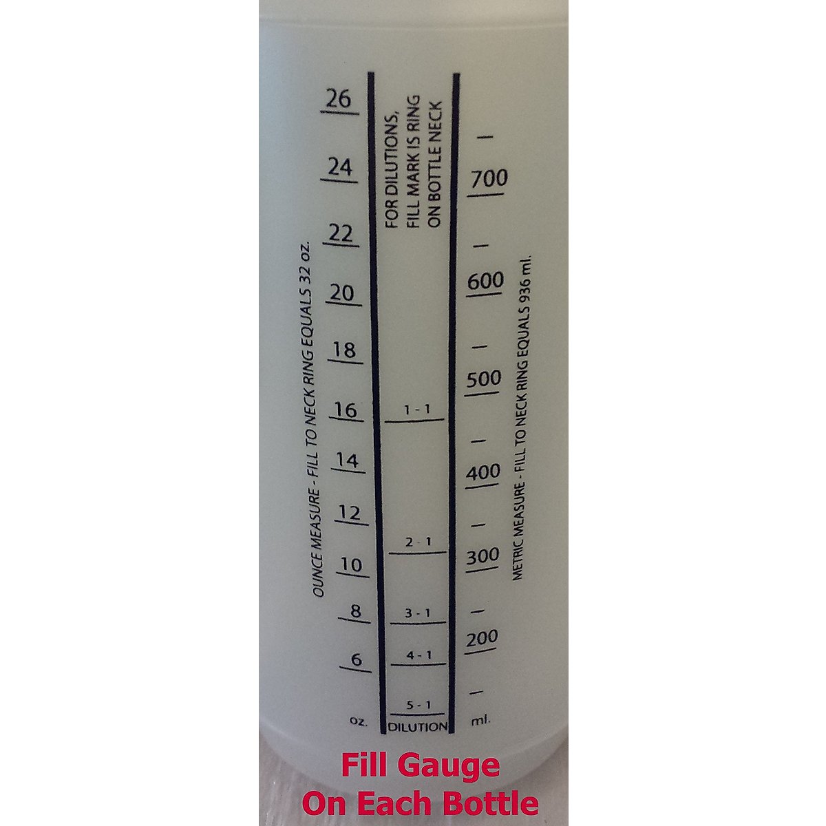 Spray Bottles with Large Top for Easy Filling, Reusable, 32oz, 2 Complete Bottles, with Scale on Side of Bottle for Easy Mixing, Part# WM83233-WM02-RED (Red & White Sprayer Top)
